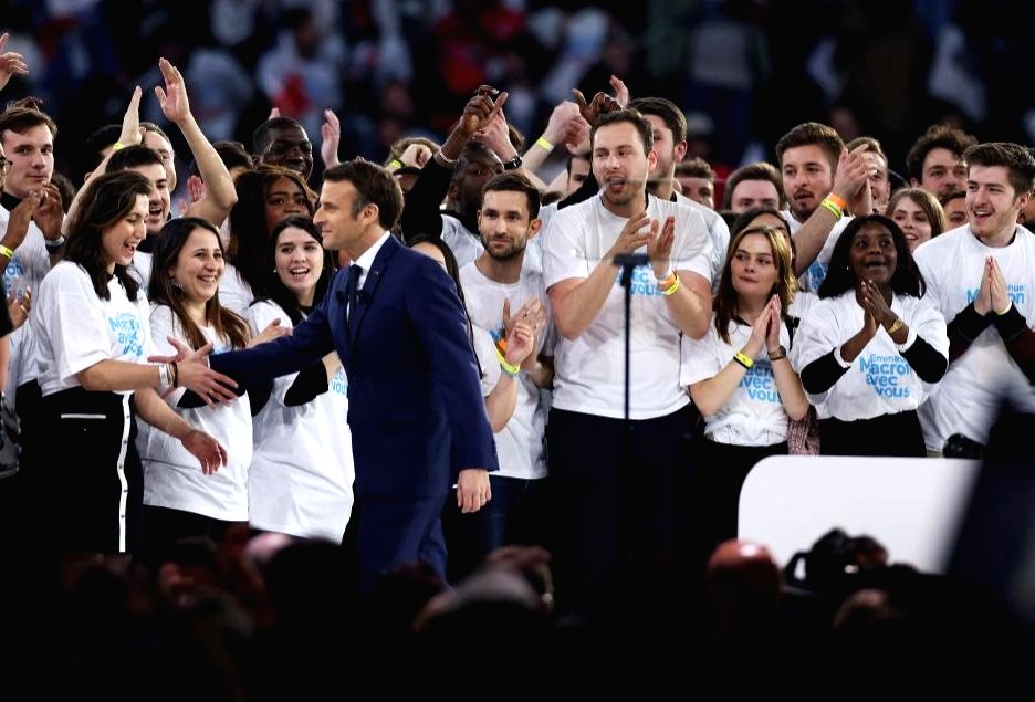 Nanterre : French President Emmanuel Macron addresses his election ...