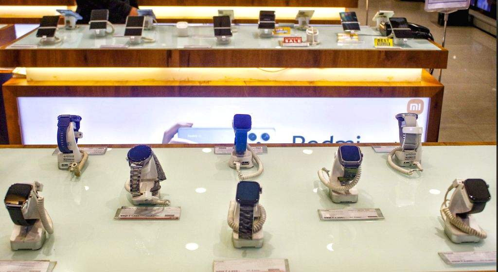 Gadgets on display for sale at a showroom