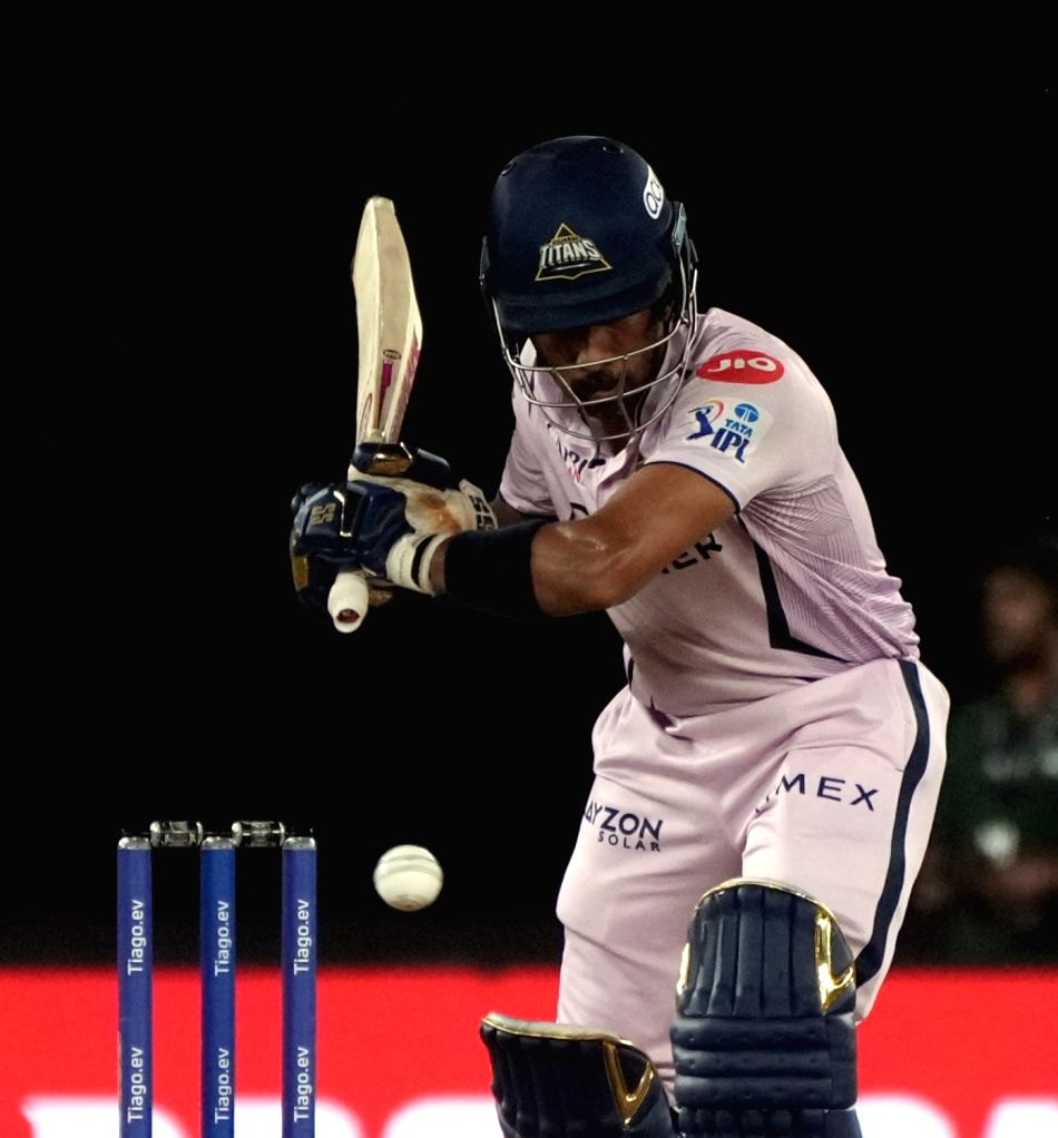 GT's batsman Wriddhiman Saha plays a shot during the IPL 2023 match
