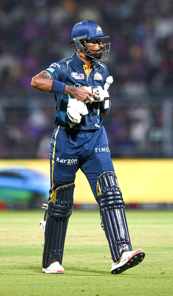 Kolkata : GT's captain Hardik Pandya walks back after his dismissal