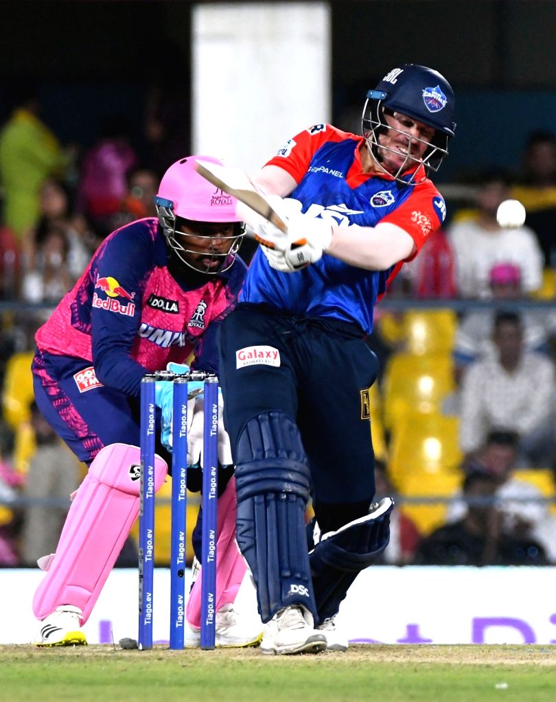 Guwahati : DC captain David Warner plays a shot during the IPL 2023 match