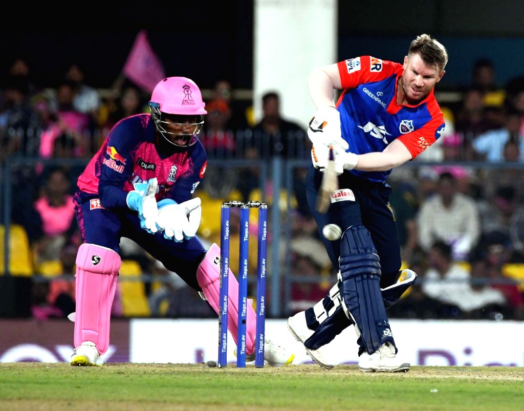 Guwahati : DC captain David Warner plays a shot during the IPL 2023 match