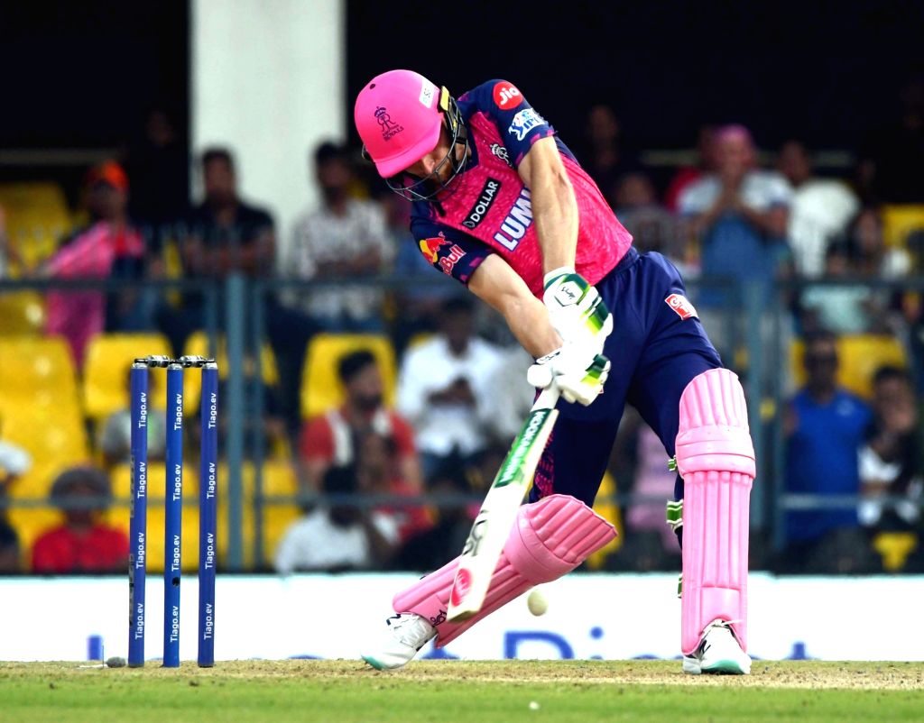 Guwahati : RR batsman Jos Buttler plays a shot during the IPL 2023 match