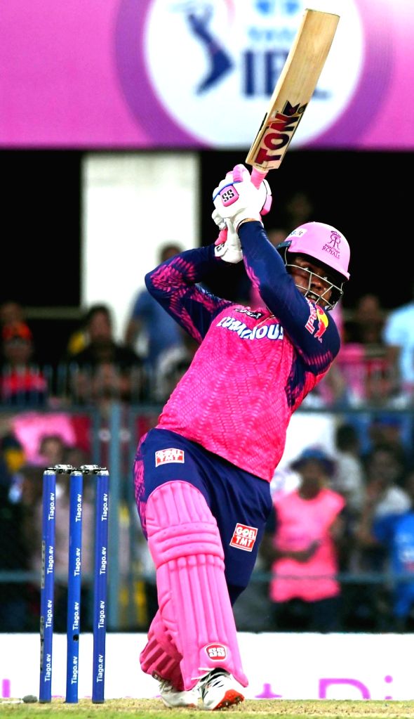 Guwahati : RR batsman Shimron Hetmyer plays a shot during the IPL 2023 ...