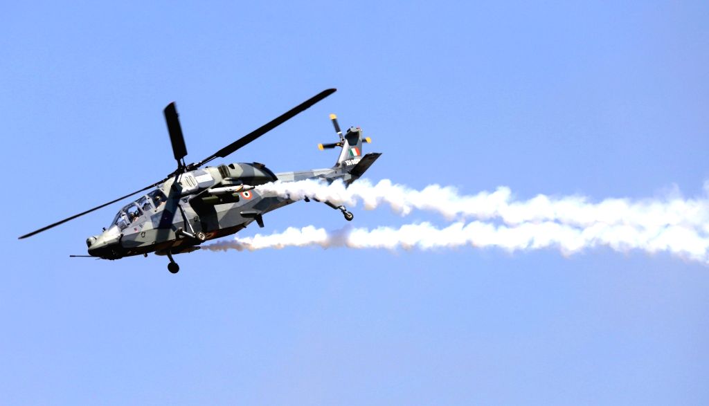 HAL Light Combat Helicopter during the 2nd day of Aero India 2023