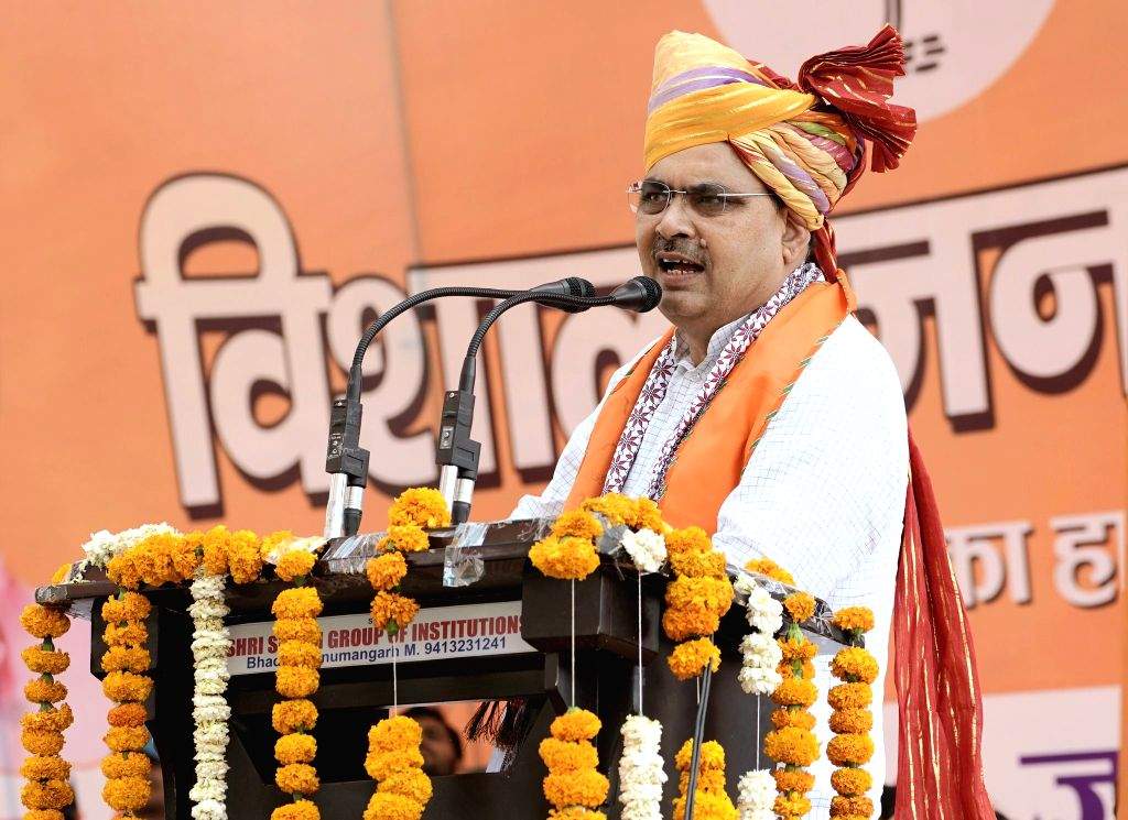 Hanumangarh : Rajasthan Chief Minister Bhajan Lal Sharma during an ...