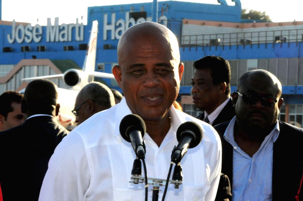 Michel Martelly delivers a speech