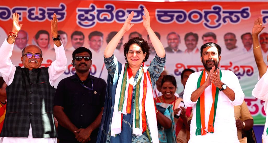Haveri : Congress General Secretary Priyanka Gandhi during an election ...