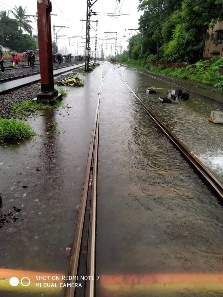Flooded railway tracks after heavy rains