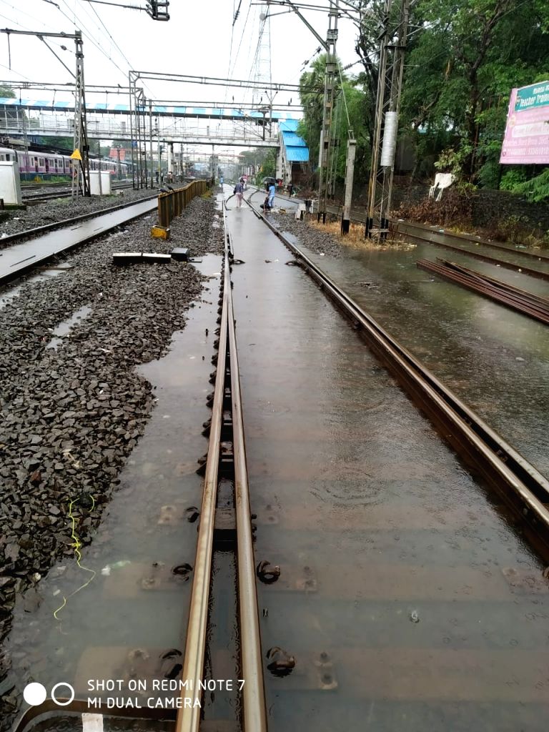 Flooded railway tracks after heavy rains