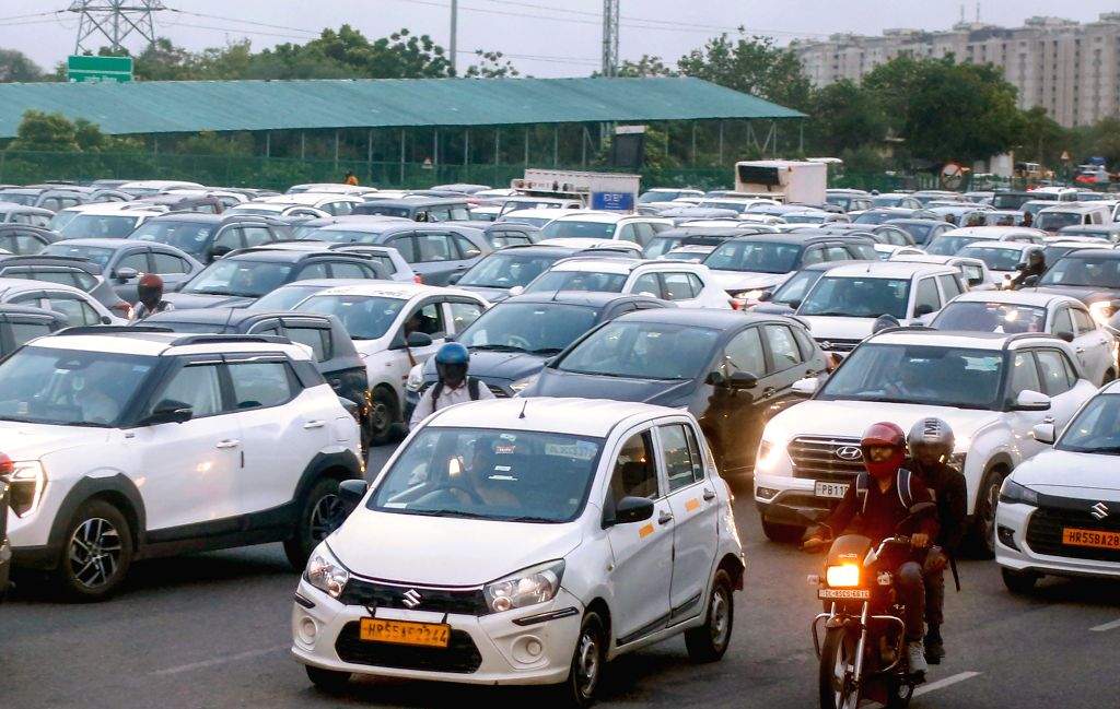 Heavy Traffic Congestion at Gurugram Toll Plaza