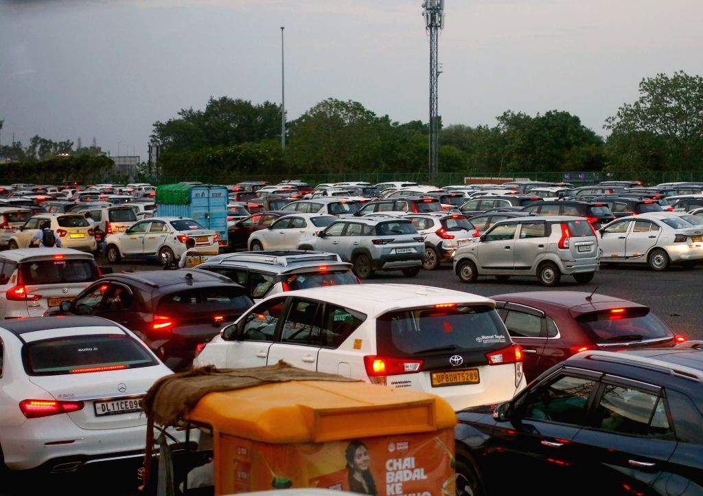 Heavy Traffic Congestion at Gurugram Toll Plaza