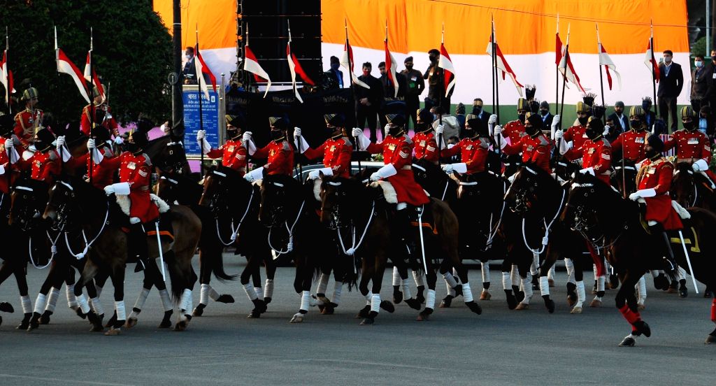 Horse-mounted President's Bodyguard during a full dress rehearsal