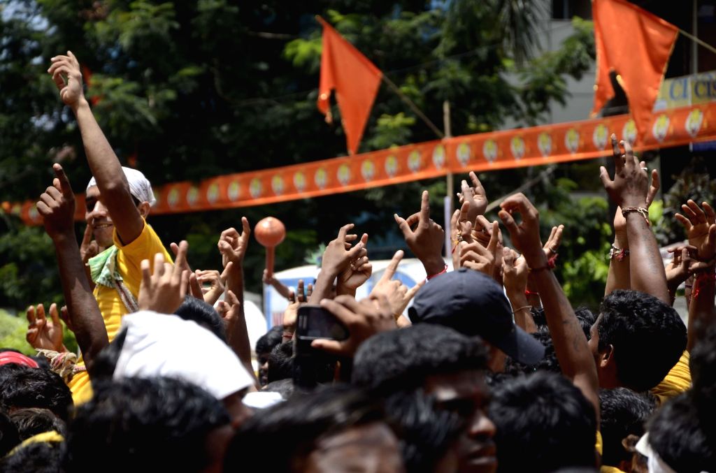 Human pyramid formed on occasion of Dahi Handi festival