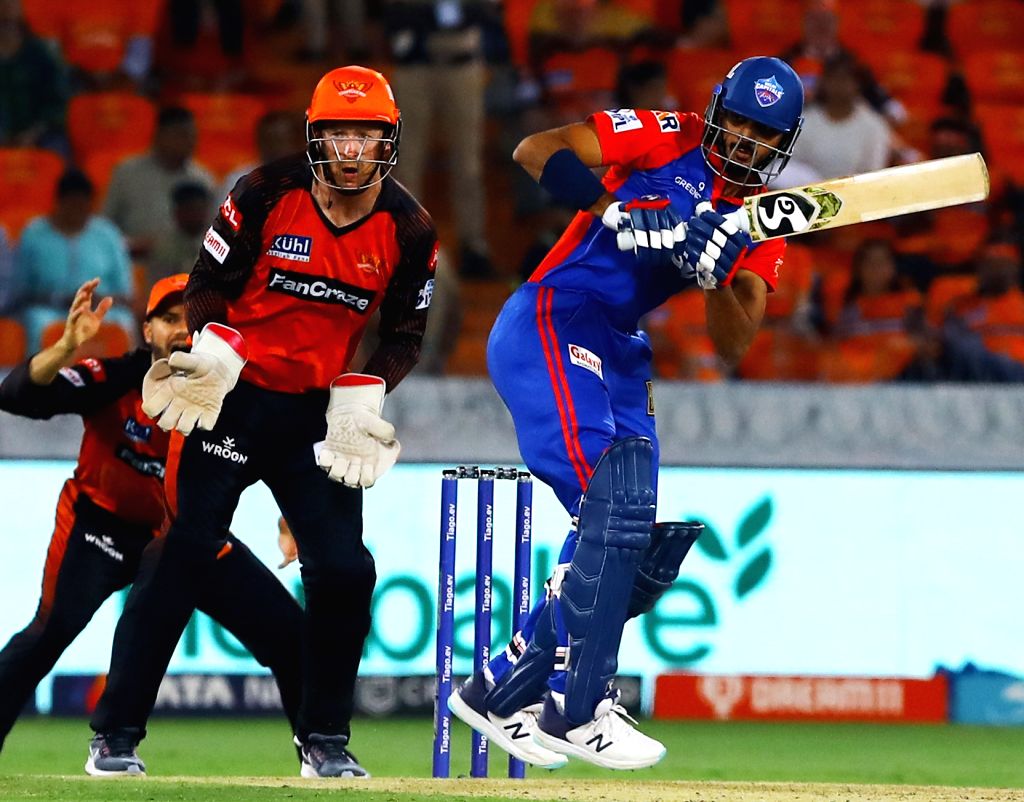 Hyderabad : DC batsman Axar Patel plays a shot