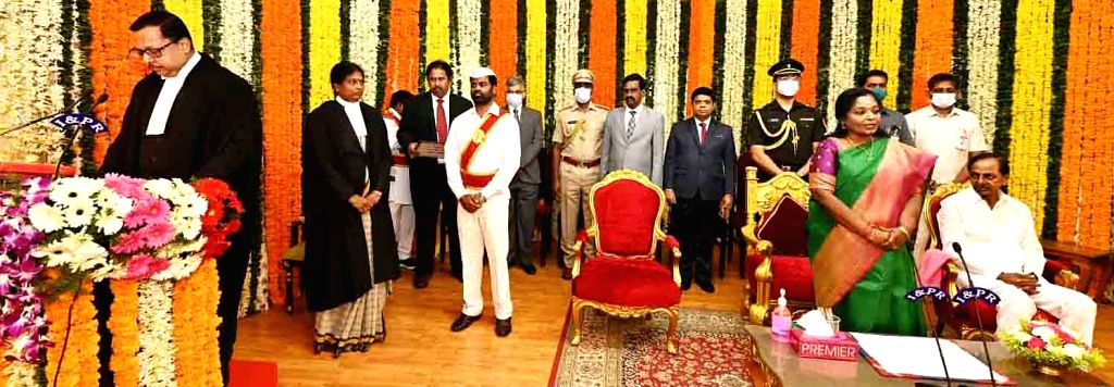Justice Ujjal Bhuyan being sworn-in as the Chief Justice of Telangana ...