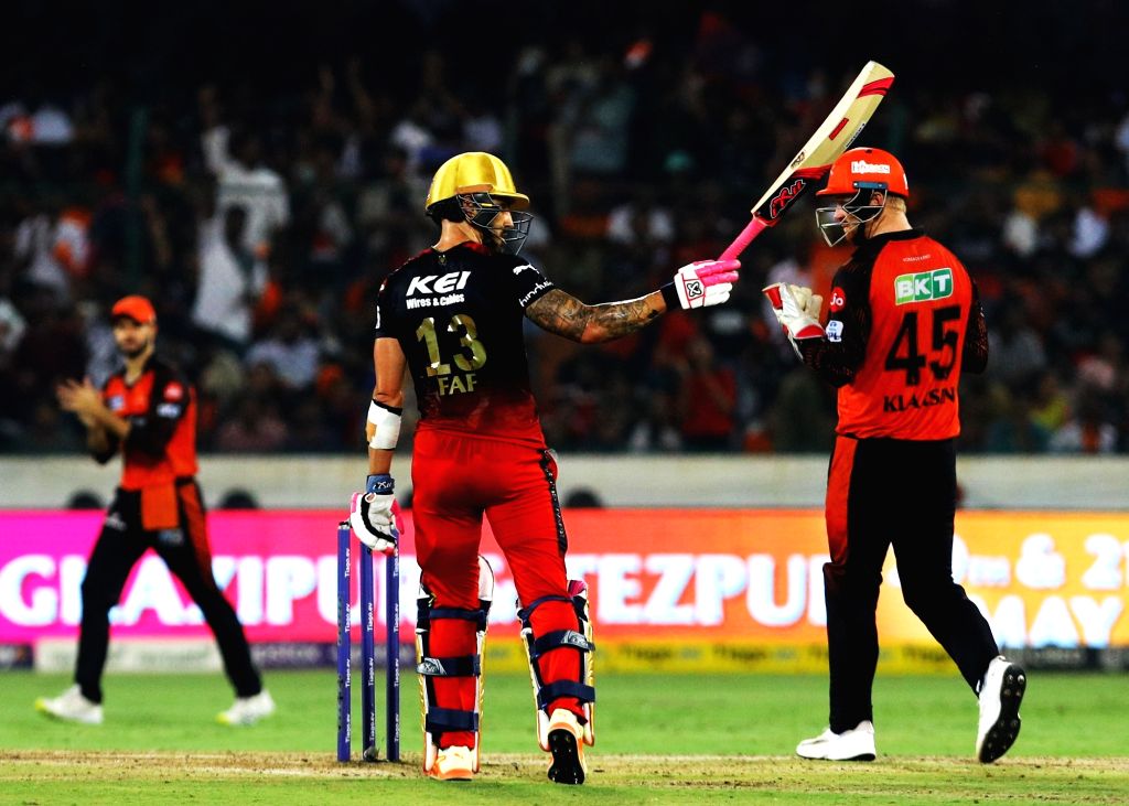 : Hyderabad: RCB's captain Faf du Plessis celebrates his half-century