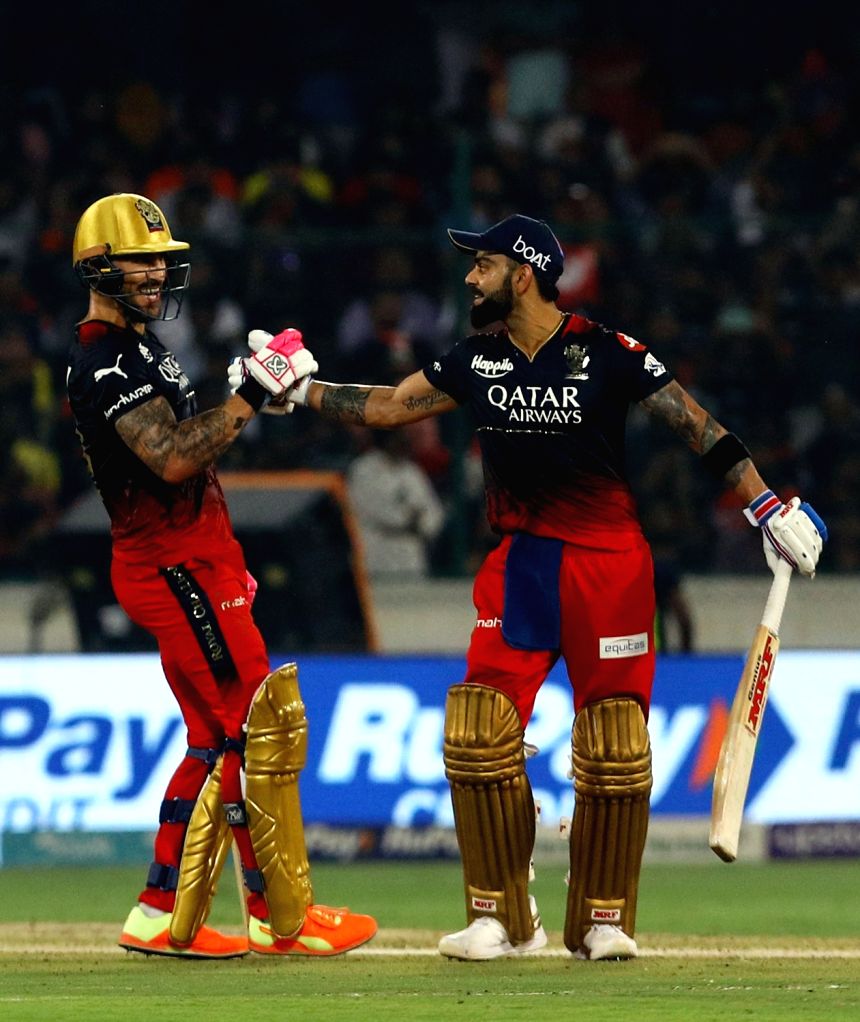 : Hyderabad: RCB's captain Faf du Plessis celebrates his half-century