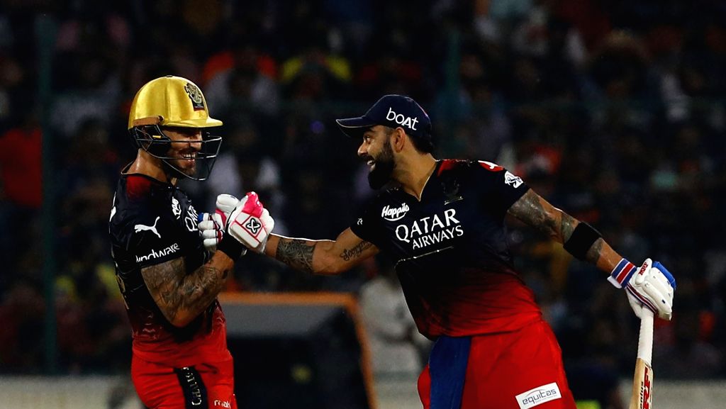 : Hyderabad: RCB's captain Faf du Plessis celebrates his half-century