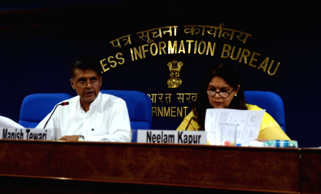 I & B Minister Manish Tewari at a press conference in New Delhi