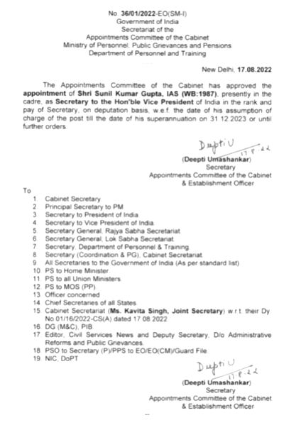 Free Photo : IAS Sunil Kumar Gupta appointed as Secretary to Vice ...