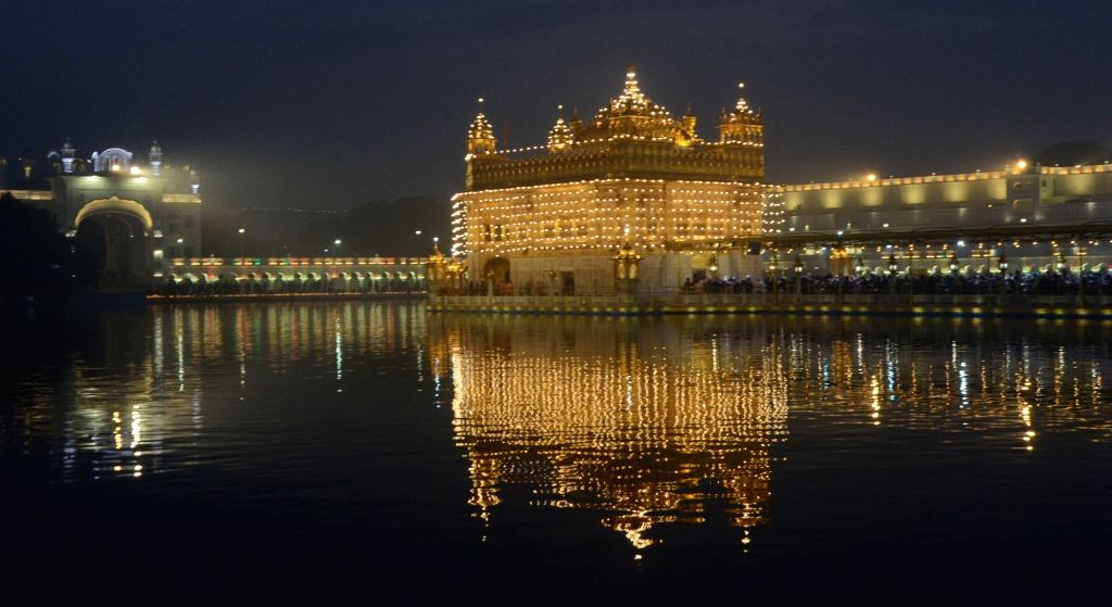 Illuminated Golden Temple on the birth anniversary of 10th Sikh Guru.