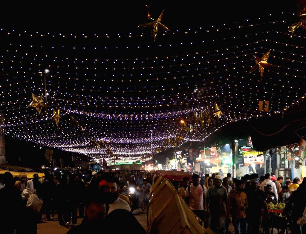 Illuminated Jama Masjid on the eve of the Holy month of Ramadan