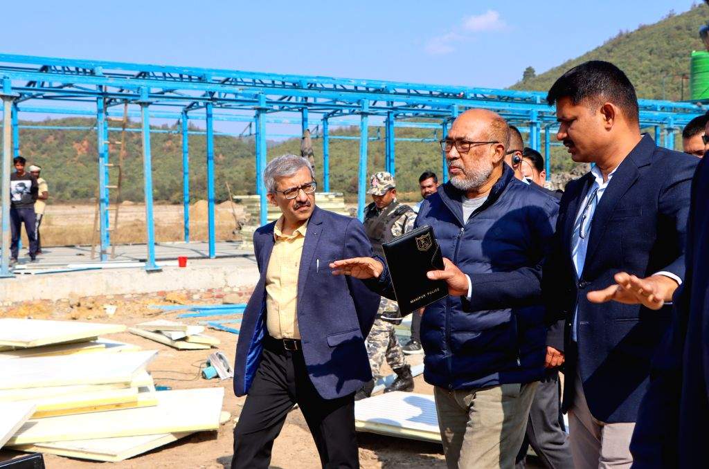 Imphal : Manipur Chief Minister N. Biren Singh inspects the Manipur ...