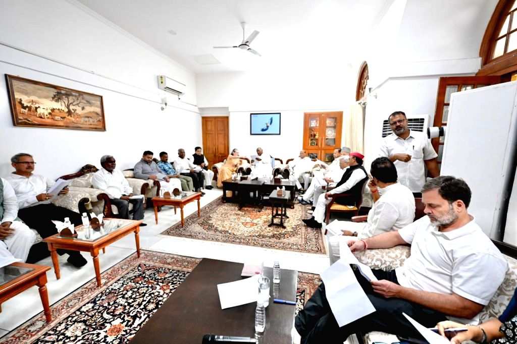 INDIA alliance leaders during a meeting at the residence of Congress ...
