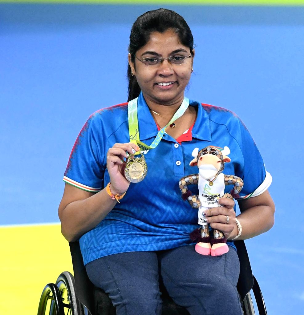 India's Bhavina Patel reacts during the Medal Ceremony of the Final of ...