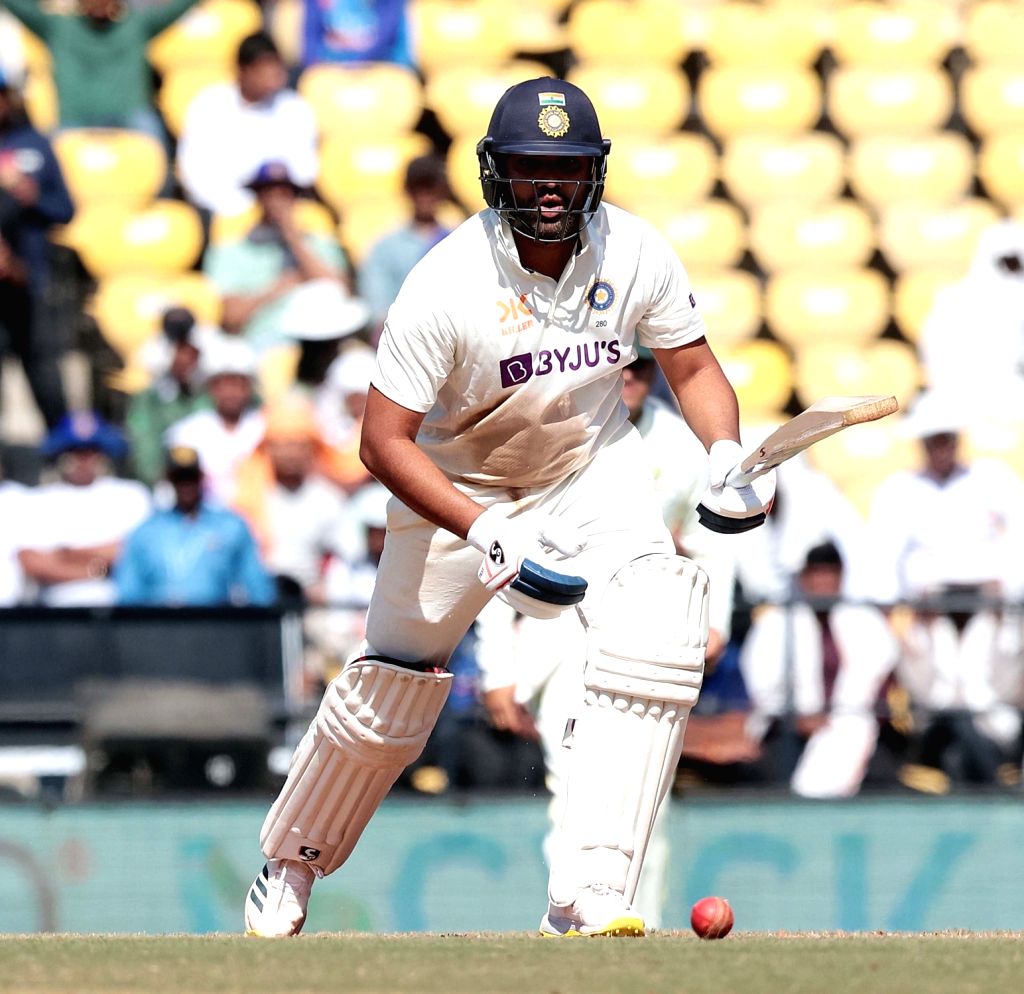 :Nagpur:India's captain Rohit Sharma plays a shot during the second day ...