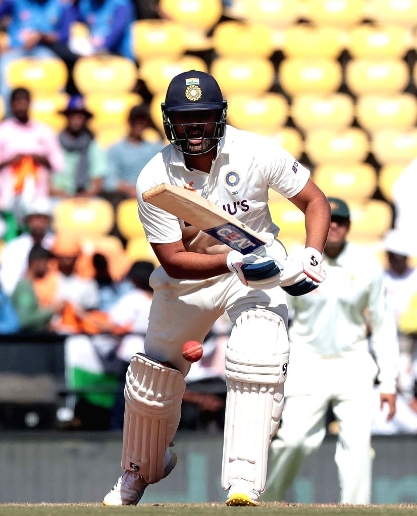 :Nagpur:India's captain Rohit Sharma plays a shot during the second day ...