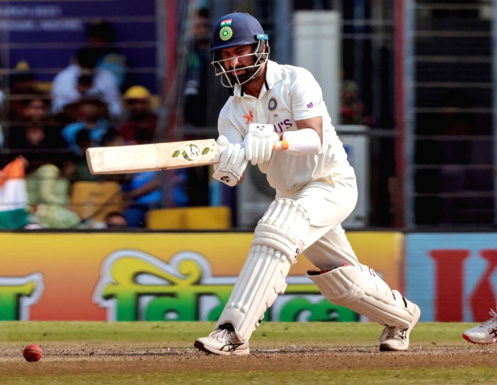 : Indore: India's Cheteshwar Pujara plays a shot