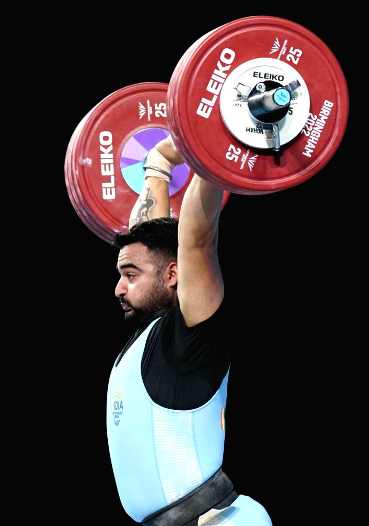 India's Lovepreet Singh competes in the men's 109 kg category ...