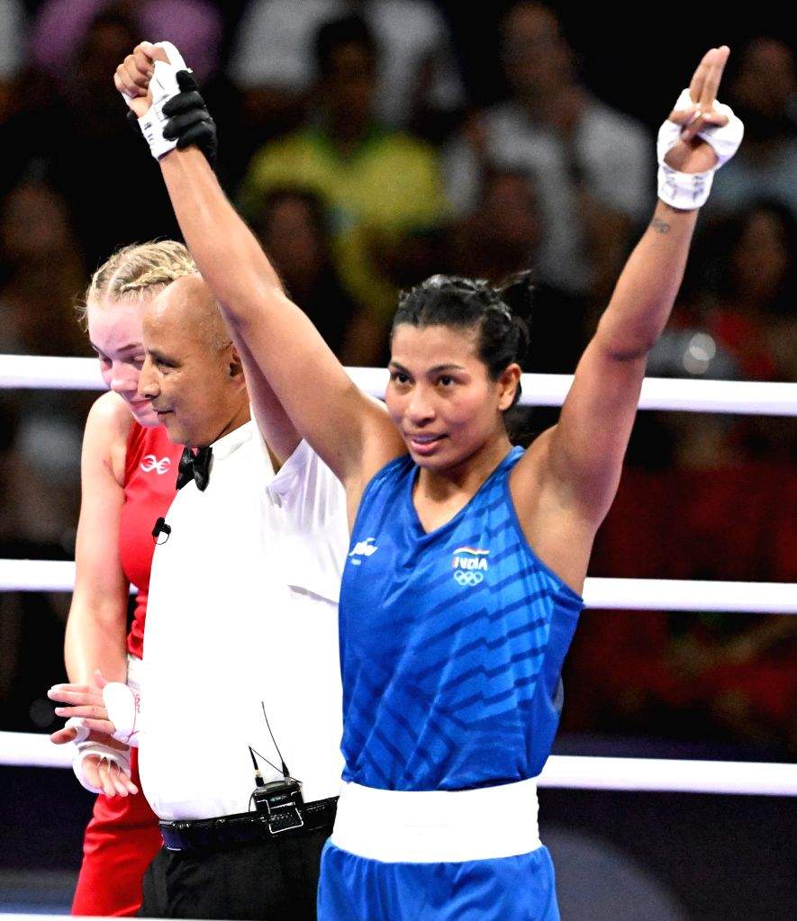 India's Lovlina Borgohain and Norway's Sunniva Hofstad in action during ...