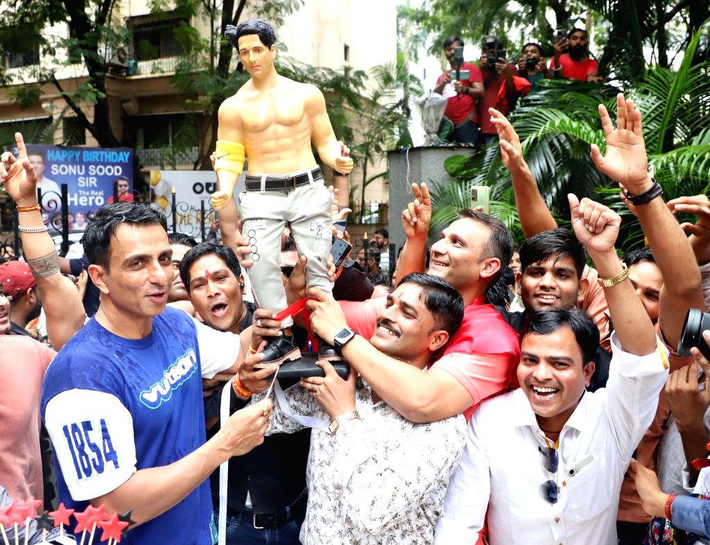 Indian Actor Sonu Sood celebrates his birthday with fans at his residence