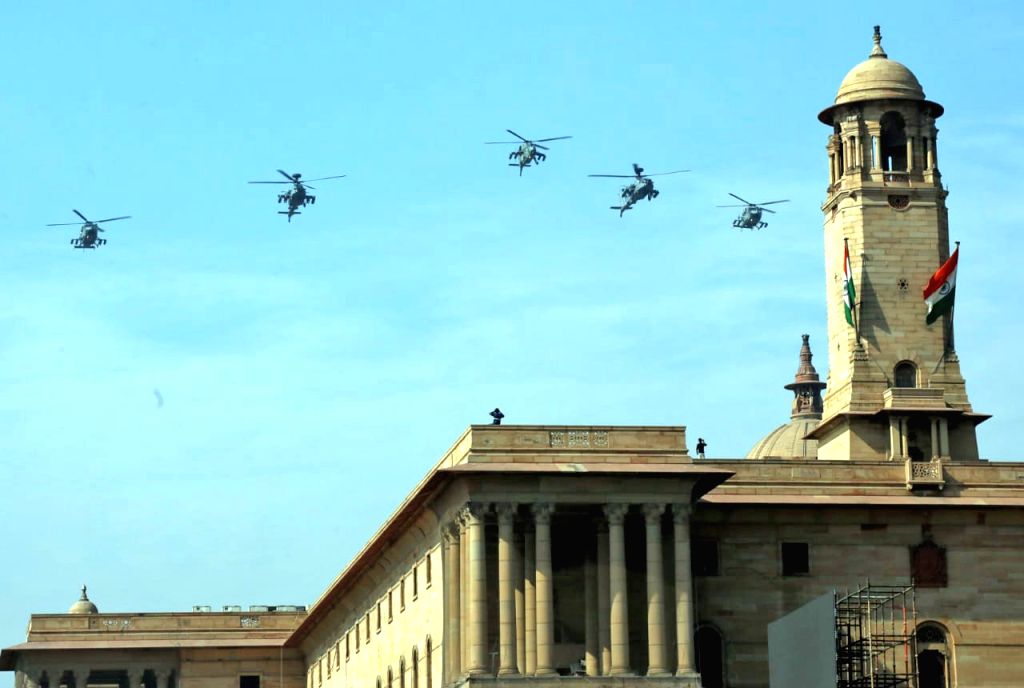 Indian Air Force aircrafts fly past during a rehearsal