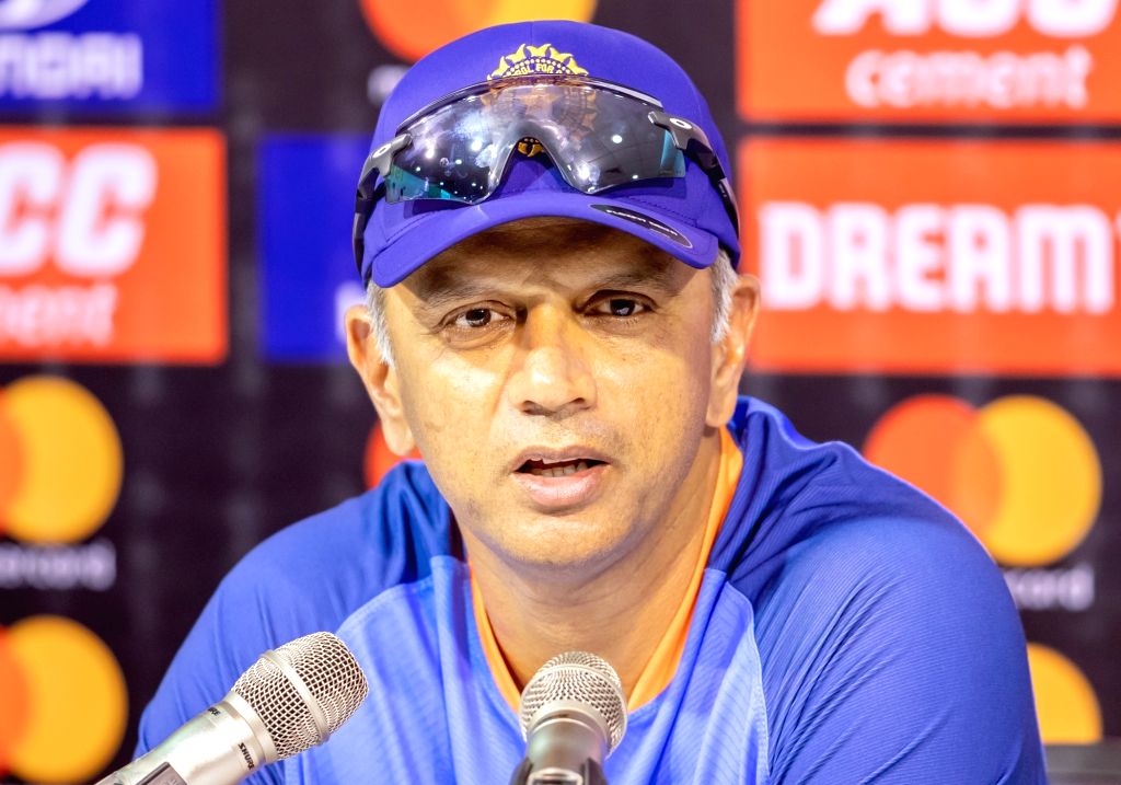 Coach Rahul Dravid addressing a press conference