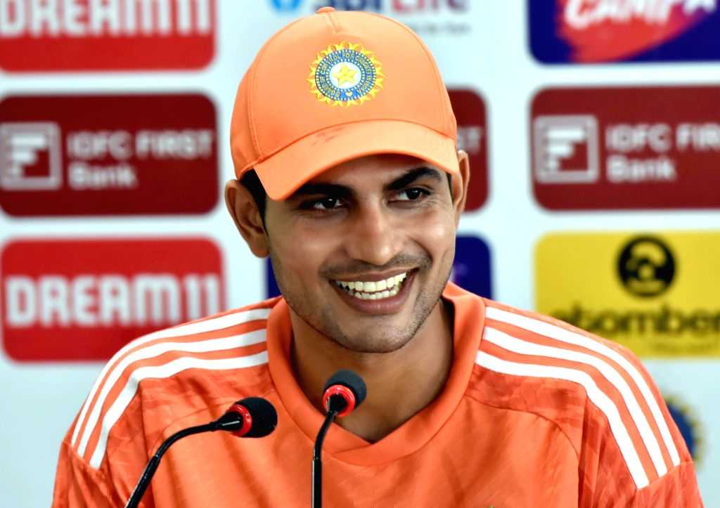 Indian cricketer Shubman Gill addresses a press conference ahead ahead ...