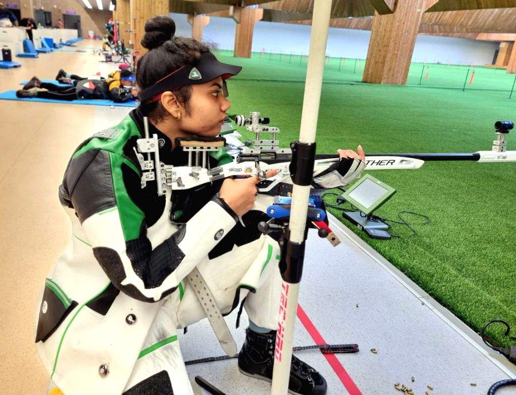 Indian shooter Manini kaushik competes in the finals of the women's 50m ...