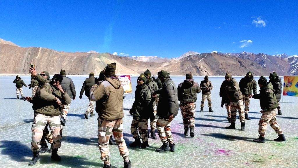 Indo-Tibetan Border Police celebrates Holi at Pangong Lake