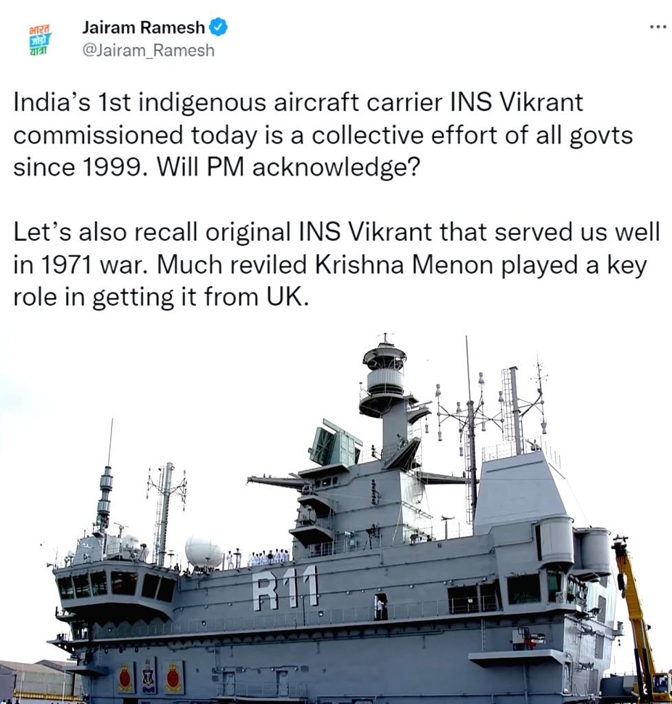 INS Vikrant, a collective effort of all govts since 1999: Cong