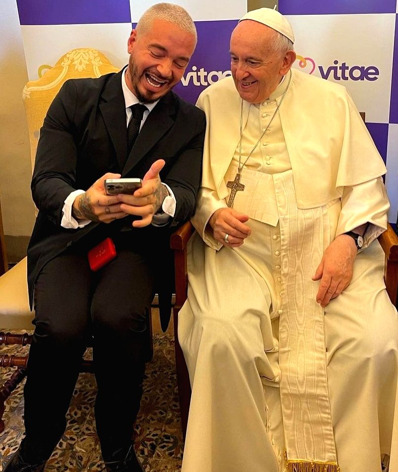 J. Balvin takes goofy selfies with 'coolest' Pope Francis