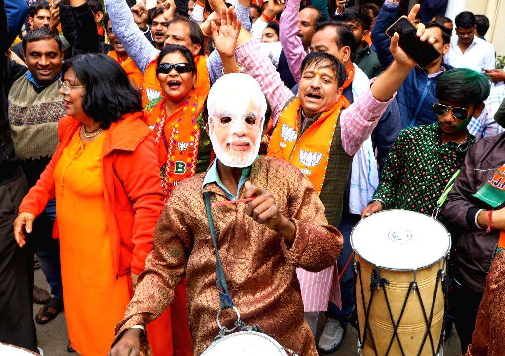 Jaipur : BJP workers and supporters celebrate the party's lead during ...