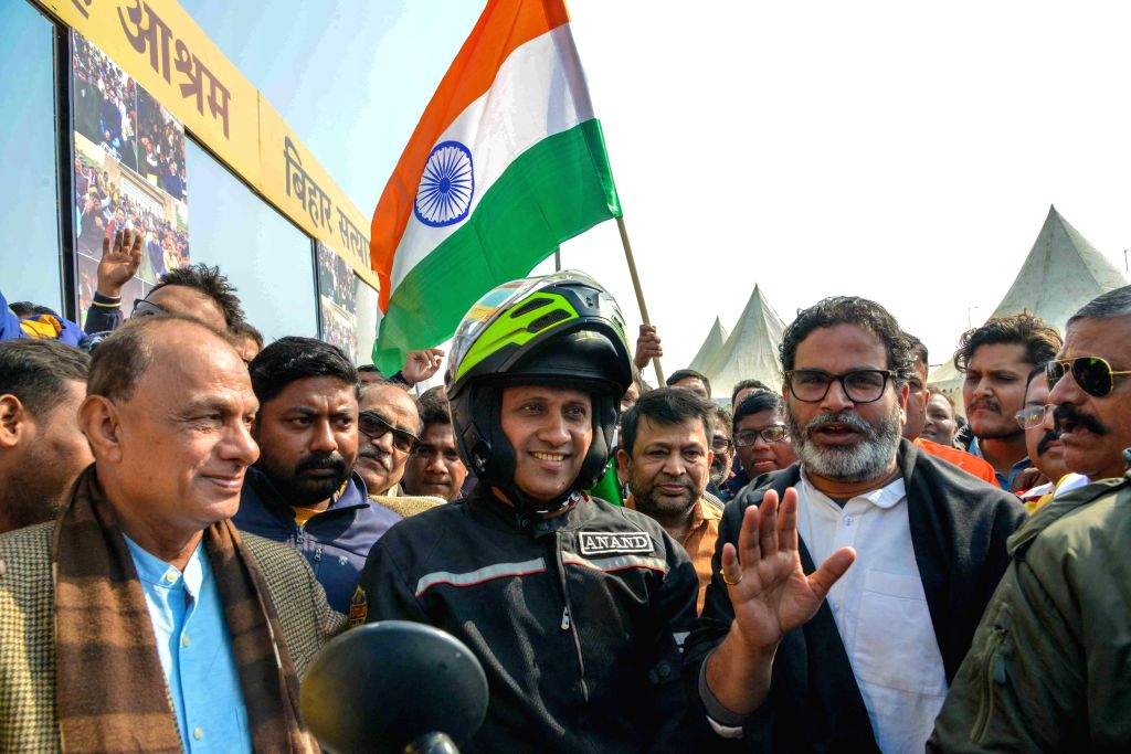 Jan Suraj Party chief Prashant Kishor flags off a statewide bike rally