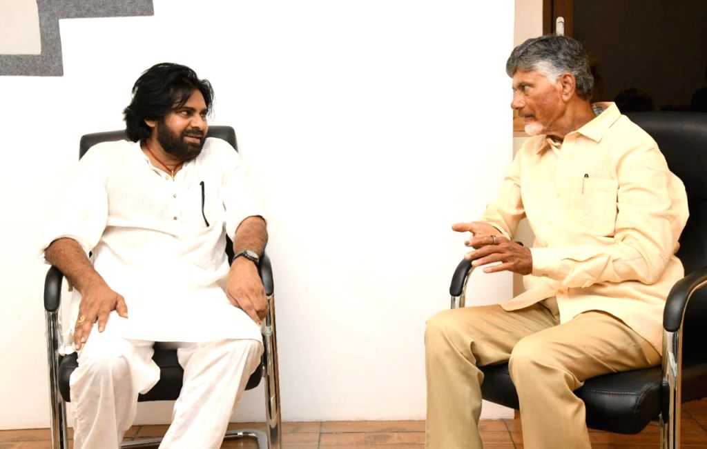 Jana Sena Party chief Pawan Kalyan with Telugu Desam Party Chief N ...