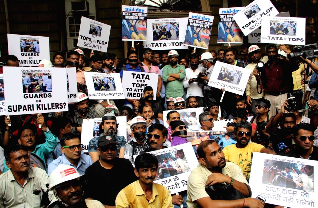 Protest against assault of photo journalists by Tata Sons' security guards