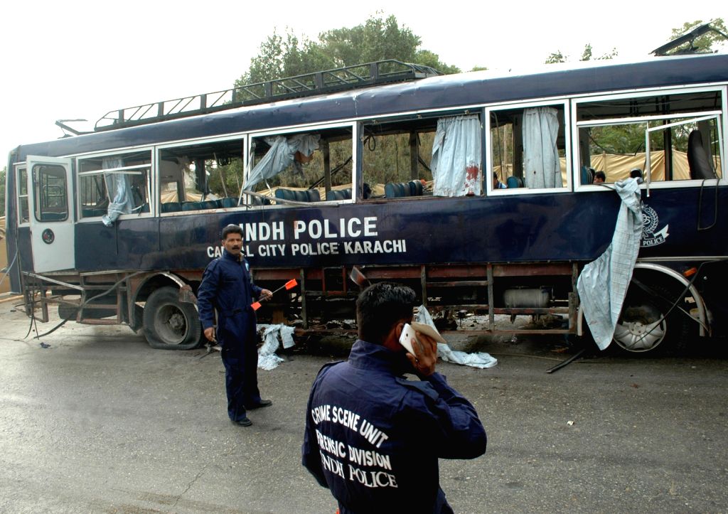 (130214) The wreckage of a destroyed police bus