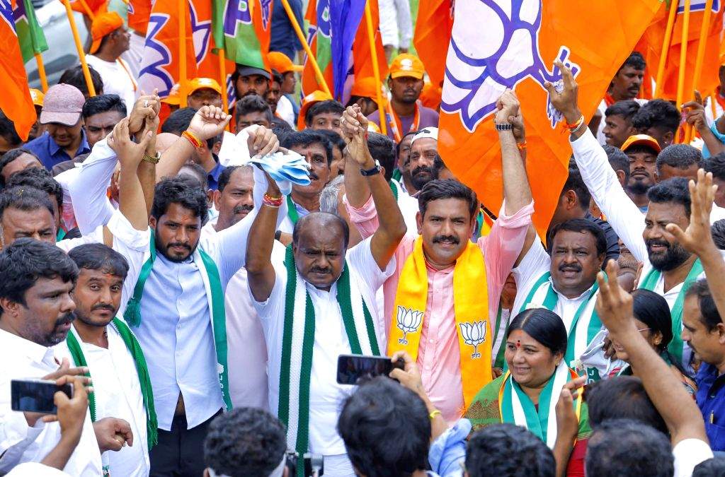 Karnataka Bharatiya Janata Party (BJP) Chief BY Vijayendra during the ...