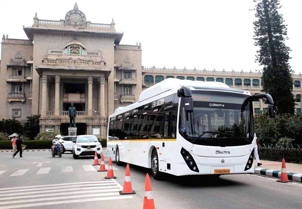 BS Yediyurappa inaugurates Olectra Electric bus trial run at Vidhana Soudha
